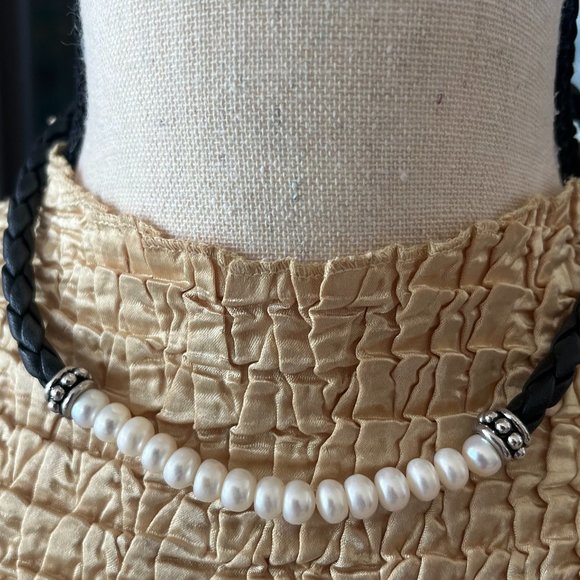 Jewelry | Retro Black Braided Leather Choker With Pearls | Poshmark
